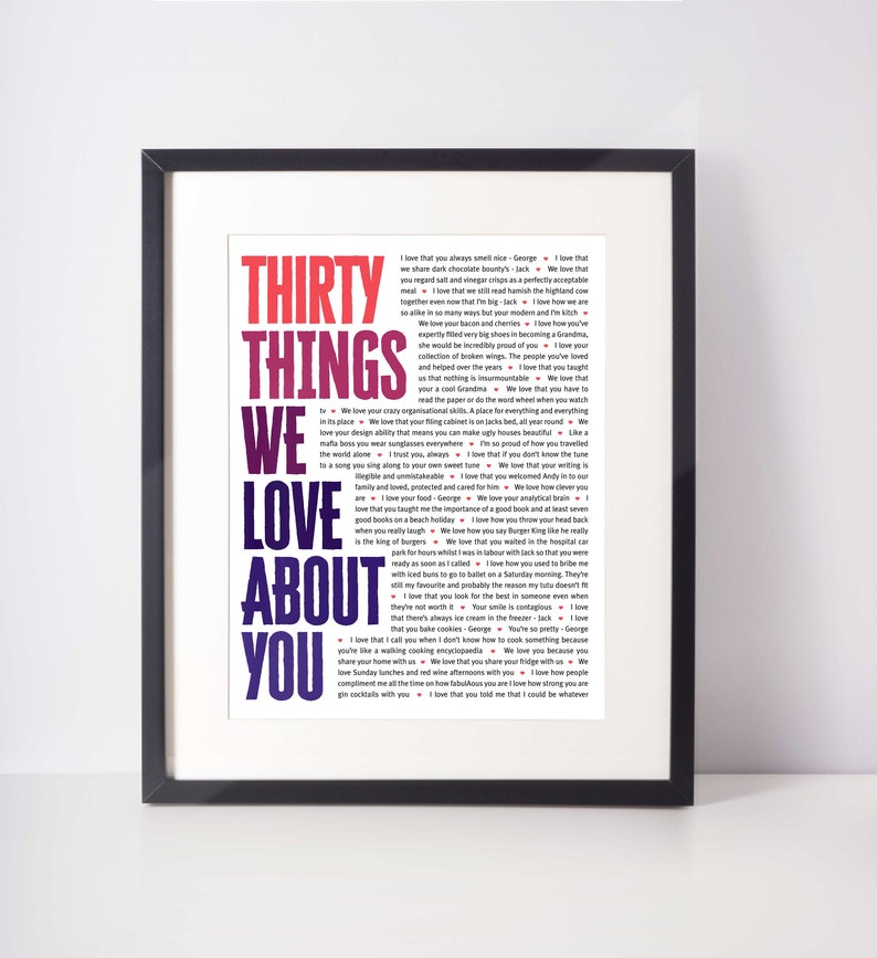30 THINGS We Love About You; 30th Birthday; Husband's 30th Birthday ...