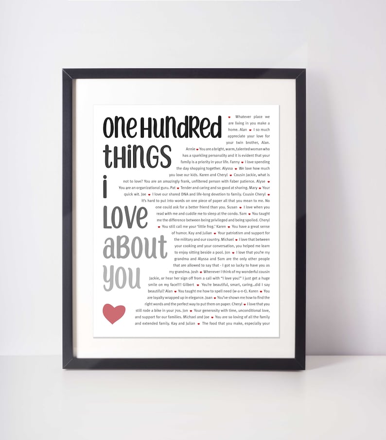 100 REASONS We Love You Personalized 100 Things We Love About - Etsy