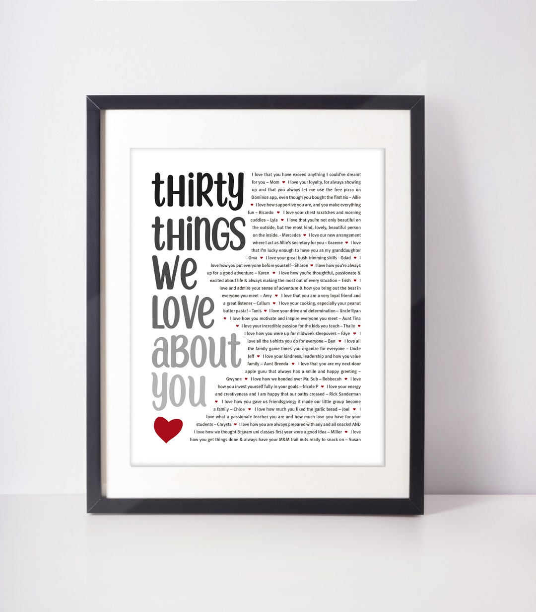 30 THINGS We Love About You; 30th Birthday; Brother 30th ; Husband's ...