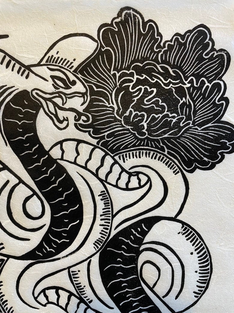 Bestfriends Snakes Handmade Linocut / Hand Engraved Art Print to ...
