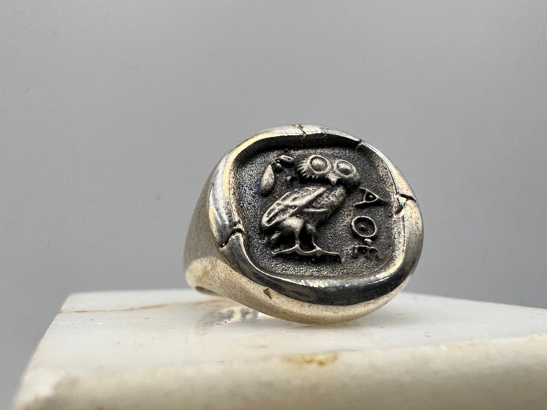 Owl of Athena Nike Goddess Minerva Ancient Coin Copy Signet Ring - Etsy