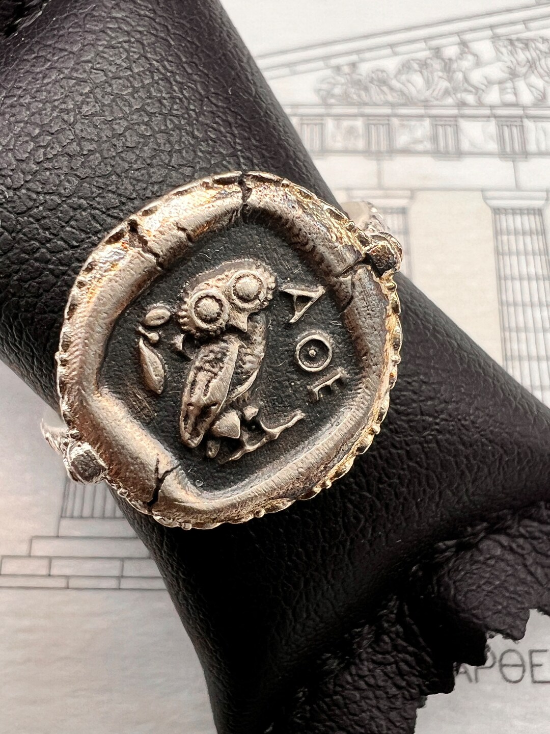 Owl of Goddess Athena Nike Minerva Ancient Greek Coin Ring Sterling ...