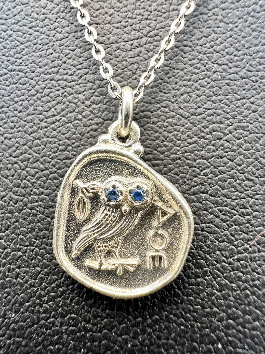 Athena Owl Coin Pendant, Aquamarine Eyes, Sterling Silver Necklace - Etsy