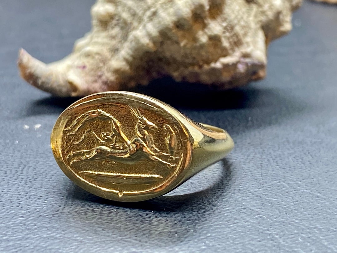 Minoan Bull Leaping Ritual Signet Ring Ancient Art Sterling Silver Gold ...