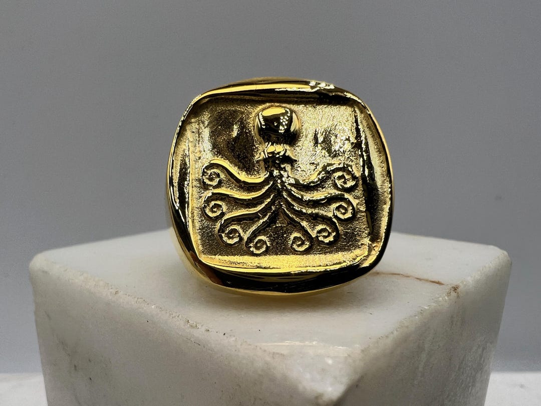 Octopus Signet Ring Bronze – Handmade Ancient Greek Coin Inspired Wax ...