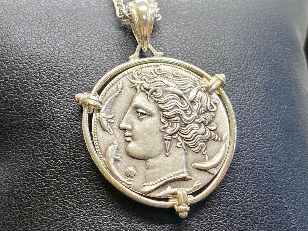 Arethusa Surrounded by Dolphins Syracuse Sterling Silver Greek Coin ...