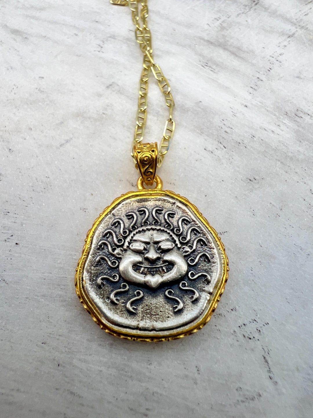 Medusa Gorgon Protective Ancient Greek Coin Pendant Sterling Silver ...
