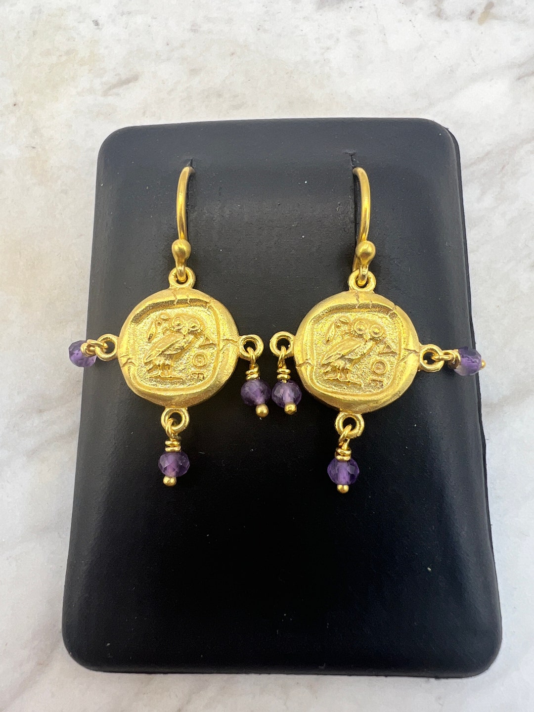 Ancient Art Athena Owl Goddess Earrings Handmade Sterling Silver Gold ...