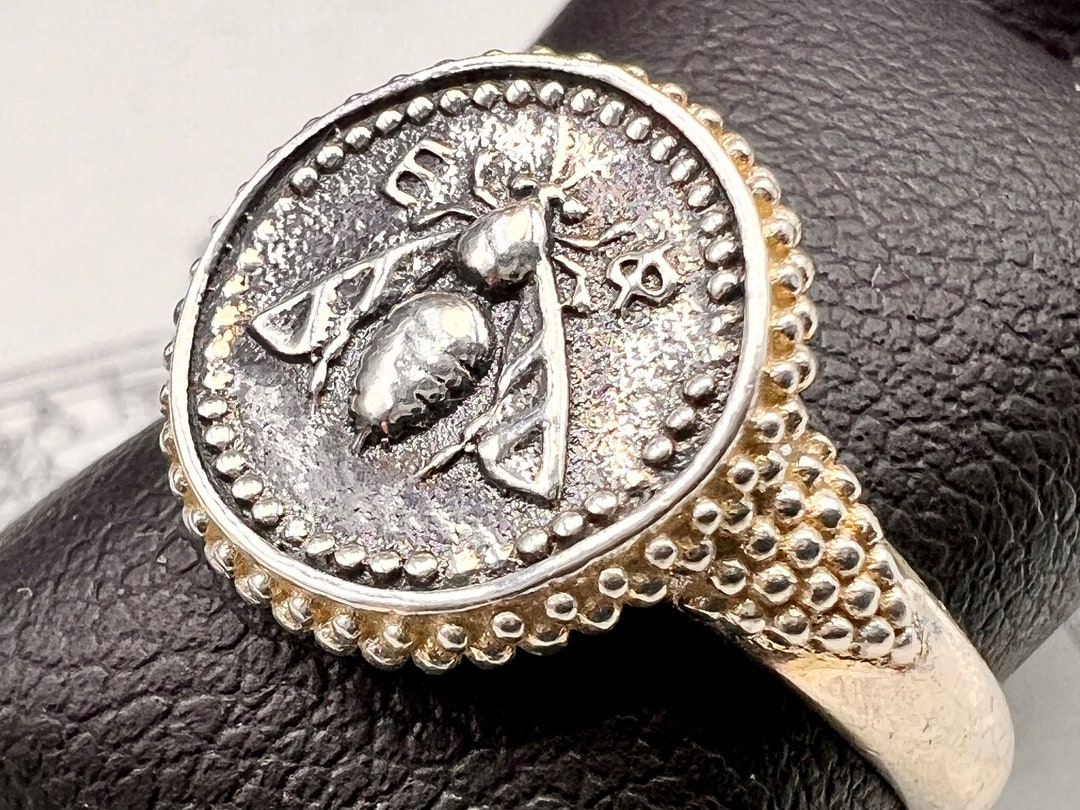 Sacred Bee Artemis Goddess Ancient Greek Medallion Coin Ring , Silver ...