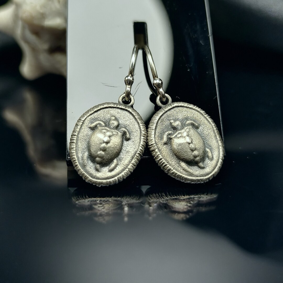 Turtle Ancient Greek Coin Aegina Copy Earring Sterling Silver ...