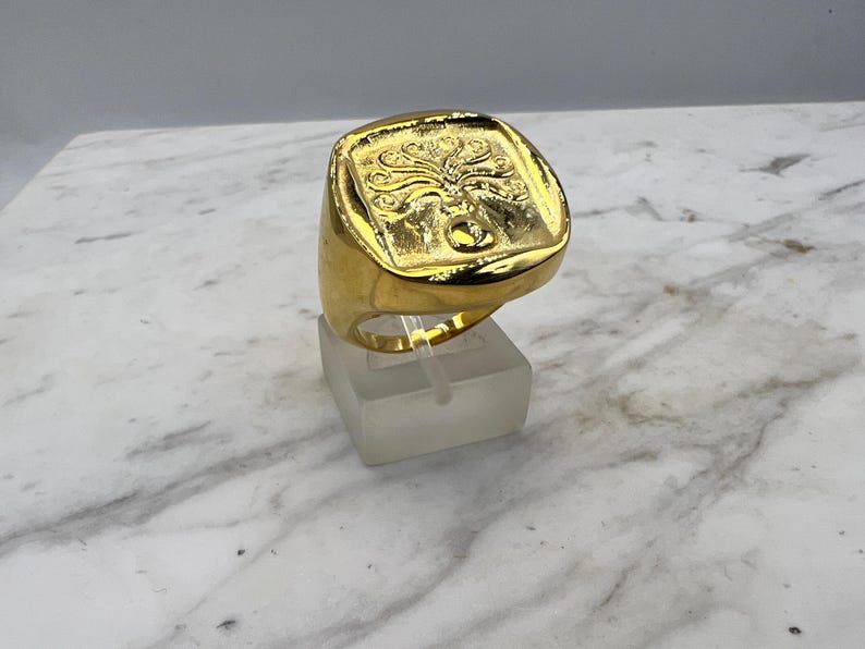Octopus Signet Ring Bronze – Handmade Ancient Greek Coin Inspired Wax ...
