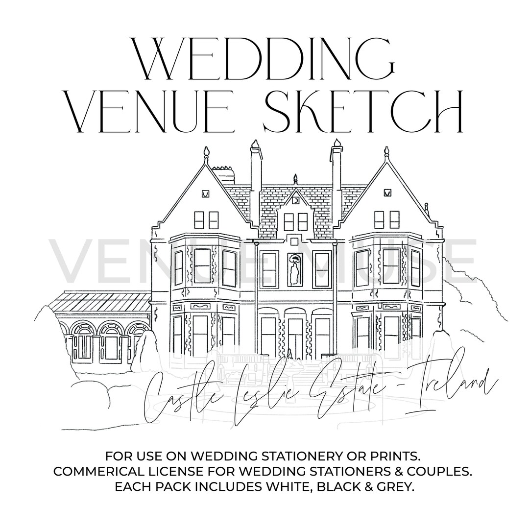 Castle Leslie Estate Drawing – Custom Wedding Venue Art (digital ...