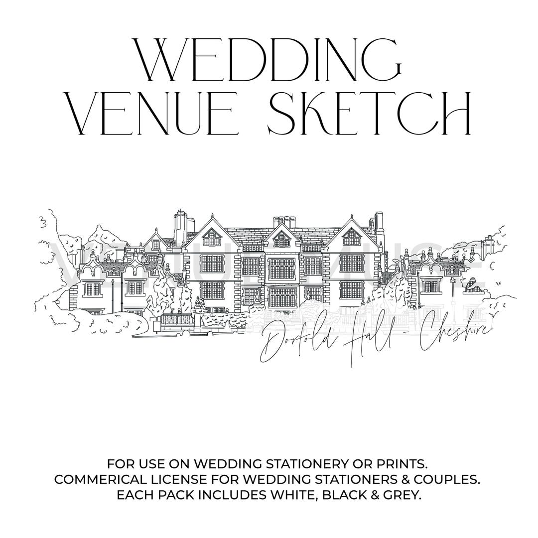 Dorfold Hall Wedding Venue Line Drawing – Custom Anniversary Gift ...