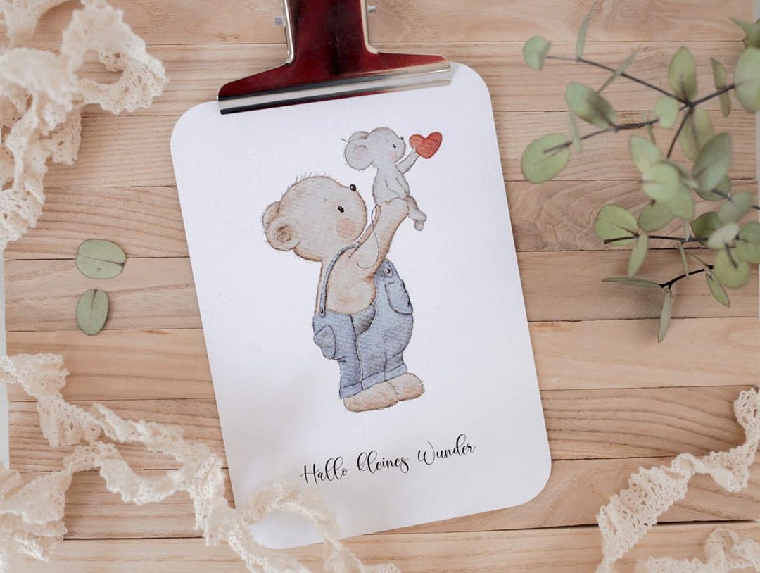 Clipart / Digistamp Emil With Mouse Hand-drawn in Watercolor Style - Etsy