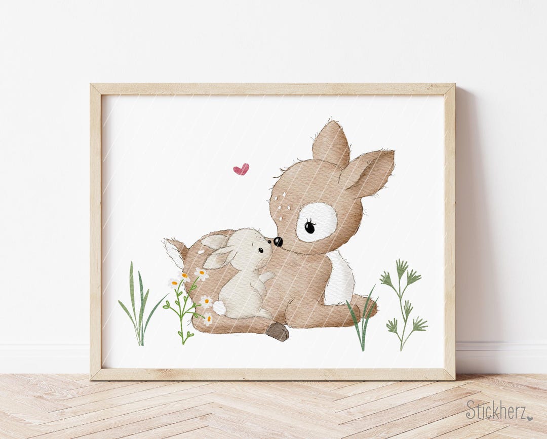 Clipart / Digistamp Fawn and Rabbit Hand-drawn in Watercolor Style - Etsy