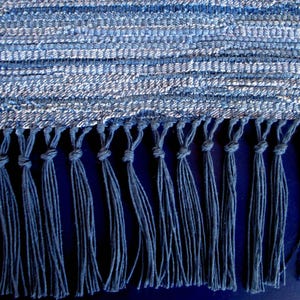 Handwoven Rug, Denim Blues, Cloth Strip, Using Traditional Rag Weaving ...