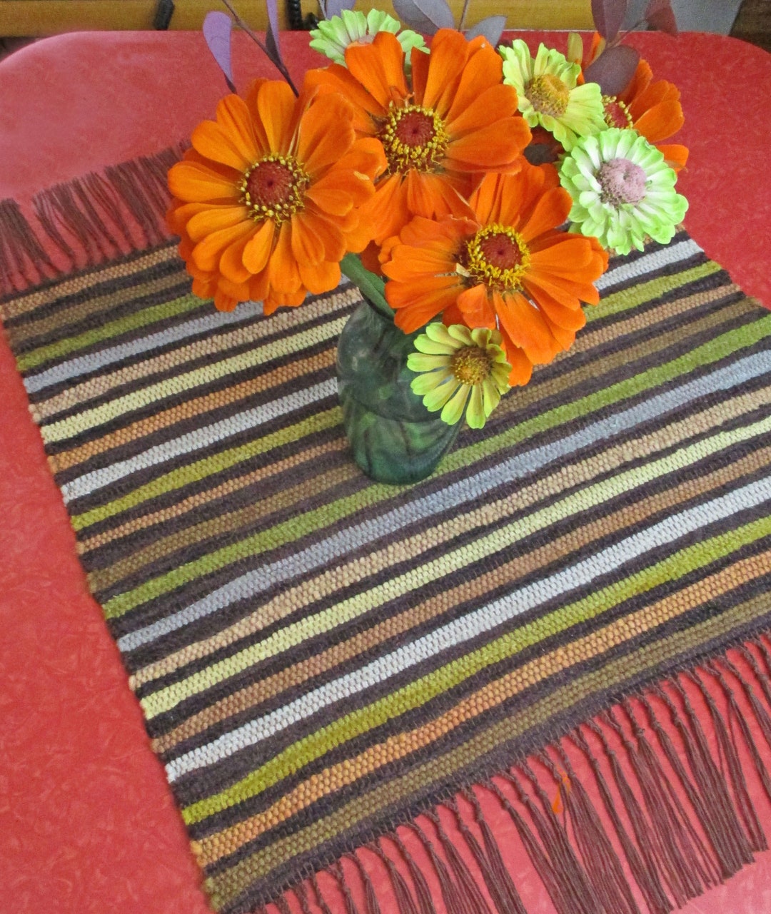 Handwoven Table Centerpiece, Plant/vegetable Dyed WOOL, Cloth Strips ...