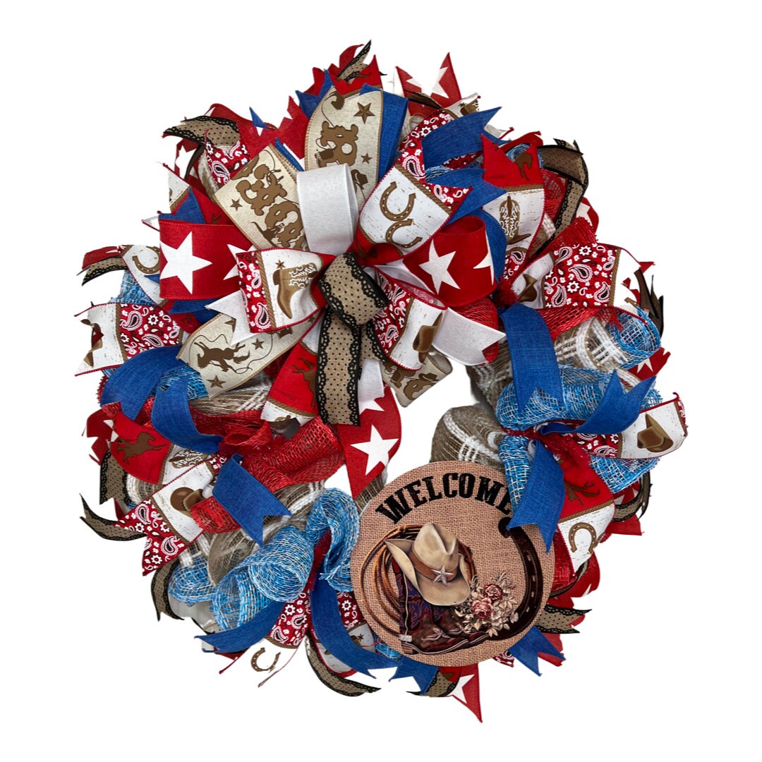 Front Door Rodeo Deco Mesh Wreath, Farm House Theme - Etsy