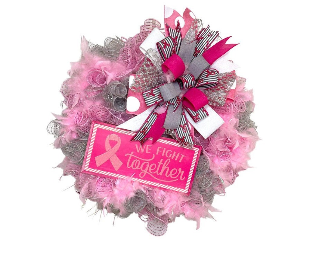 Pink Boa and Deco Mesh Breast Cancer Awareness Front Door Wreath - Etsy