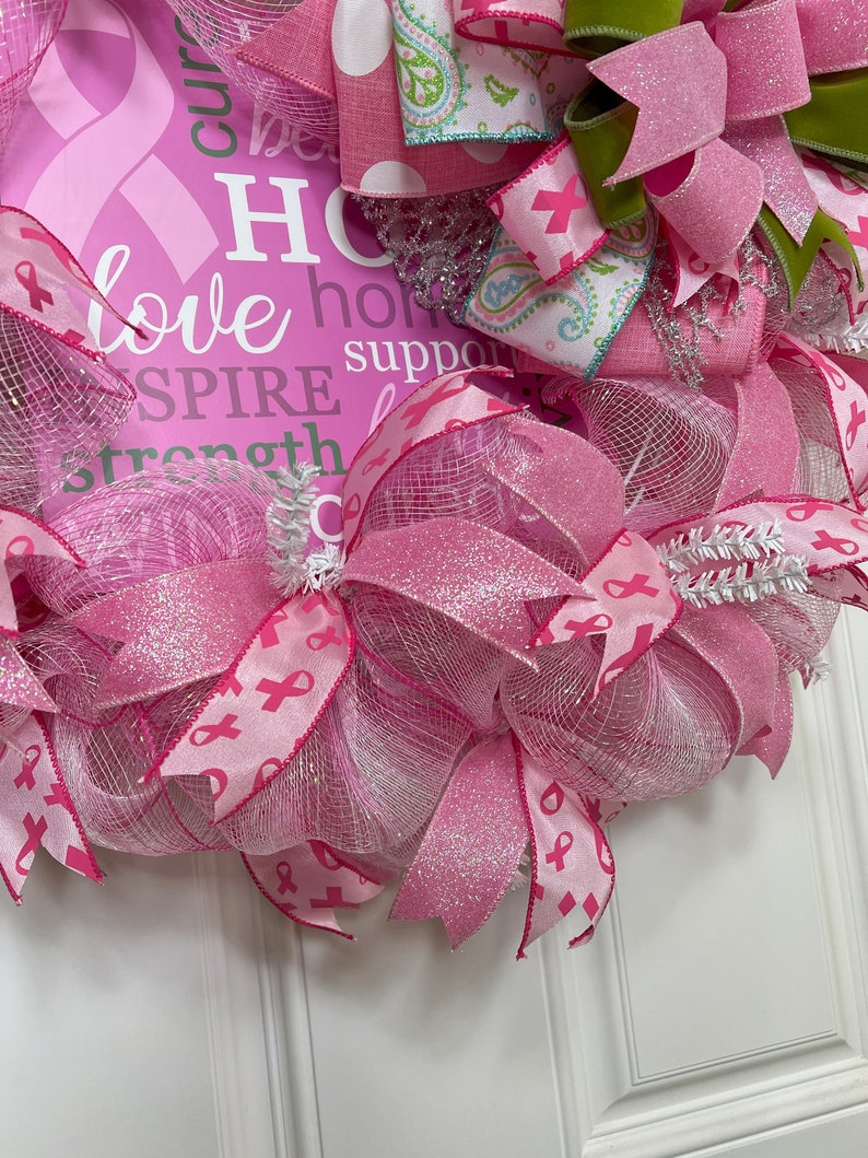 Front Door Deco Mesh Breast Cancer Awareness Wreath. Support All Year ...