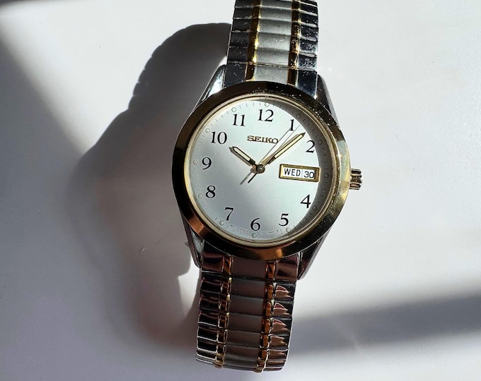 Vintage Seiko Men's Day-date Watch With White Dial and Flex Band - New ...