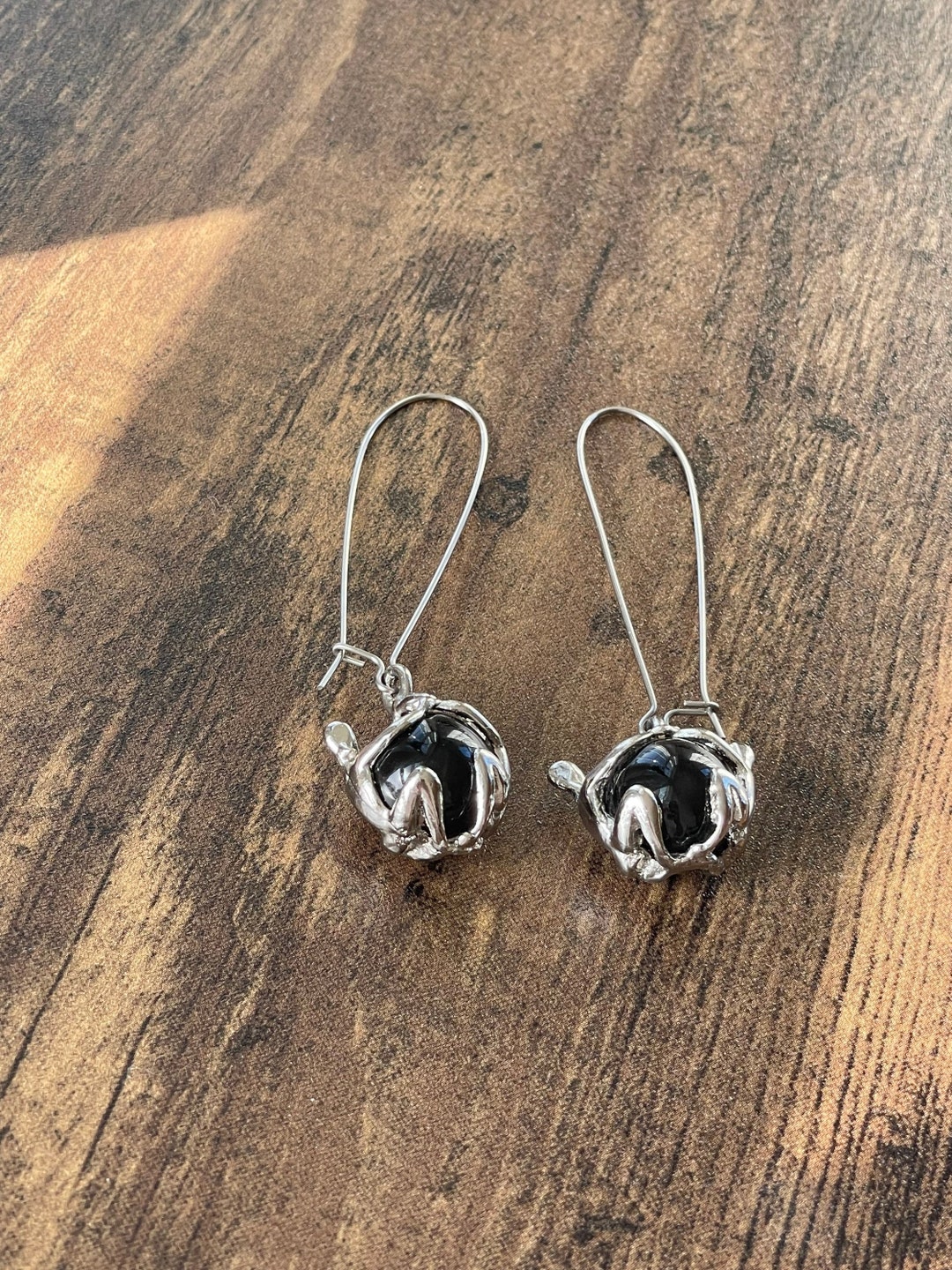 Silver Kidney Ear Wire Earrings | Figures Hugging Marble | Kidney Ear Wire Earrings | Dangle ...