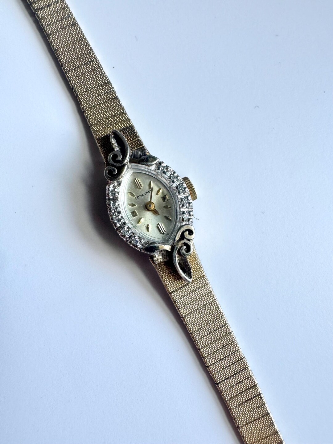 Vintage Longines Diamond Bezel Watch: 10k Rolled Gold Plated, 12k Gold ...