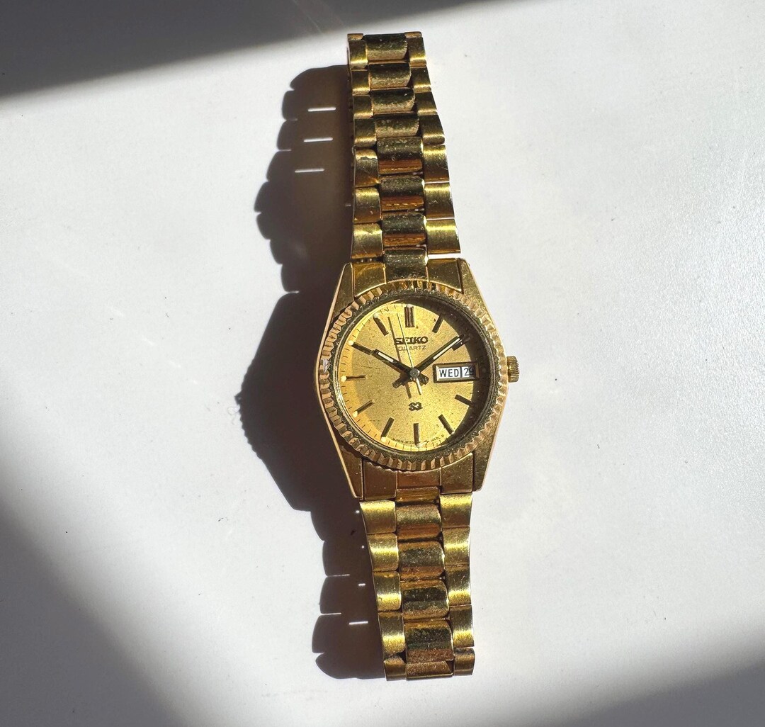 Vintage Gold-plated Seiko Quartz Day-date Watch With Luminescent Dial ...