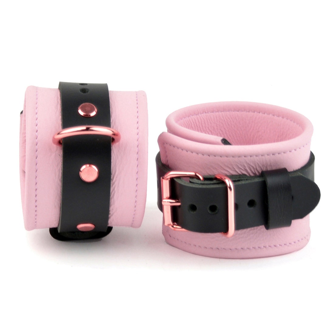 Wrist Cuffs Premium Blush Pink Leather With Rose Gold Hardware Lockable ...