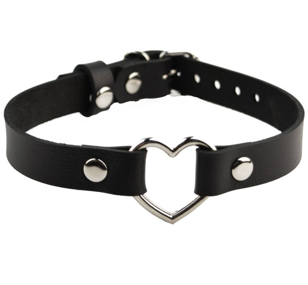 Custom Secret Message Engraving Steel Love Heart Leather Choker ...