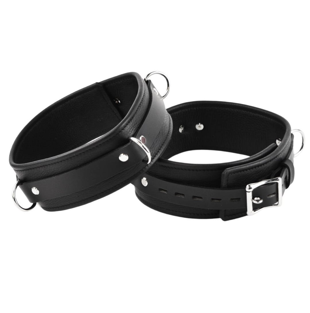 Premium Thigh Cuffs Black Leather Restraints | Triple Layer Sewn ...