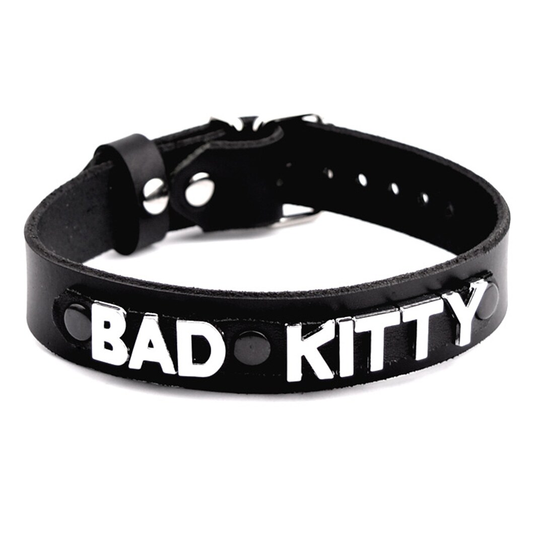CUSTOM Black Handcrafted Deluxe Made BAD KITTY Collar Top Quality ...