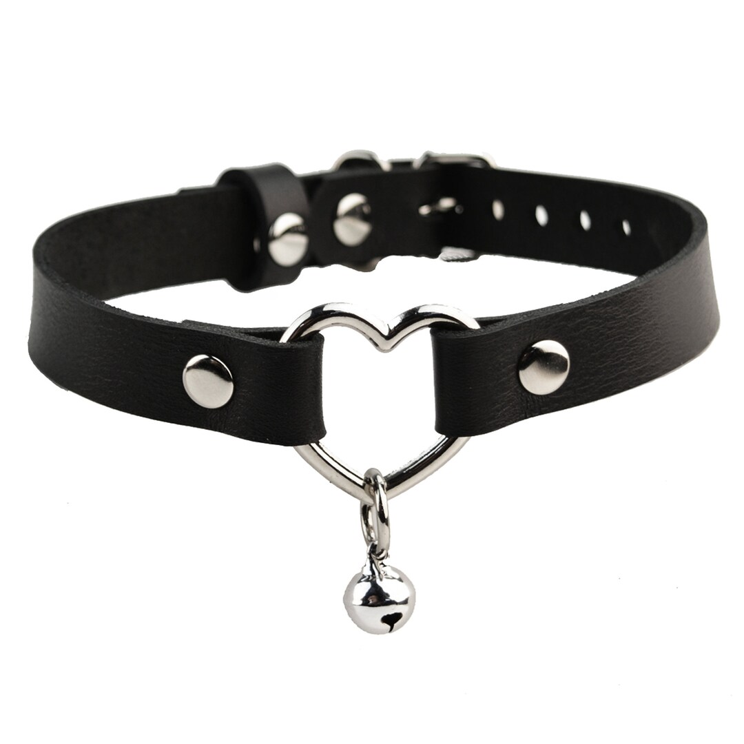 Secret Message Custom Engraved Leather Collar With Steel Heart & Kitten ...
