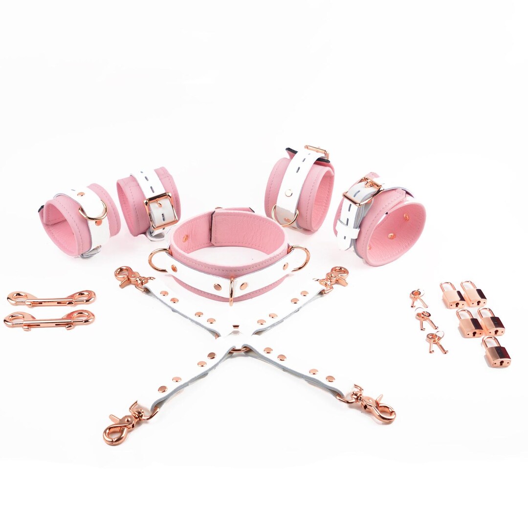 Blush Pink and White With Rose Gold Bondage Full Restraint Set | Collar ...
