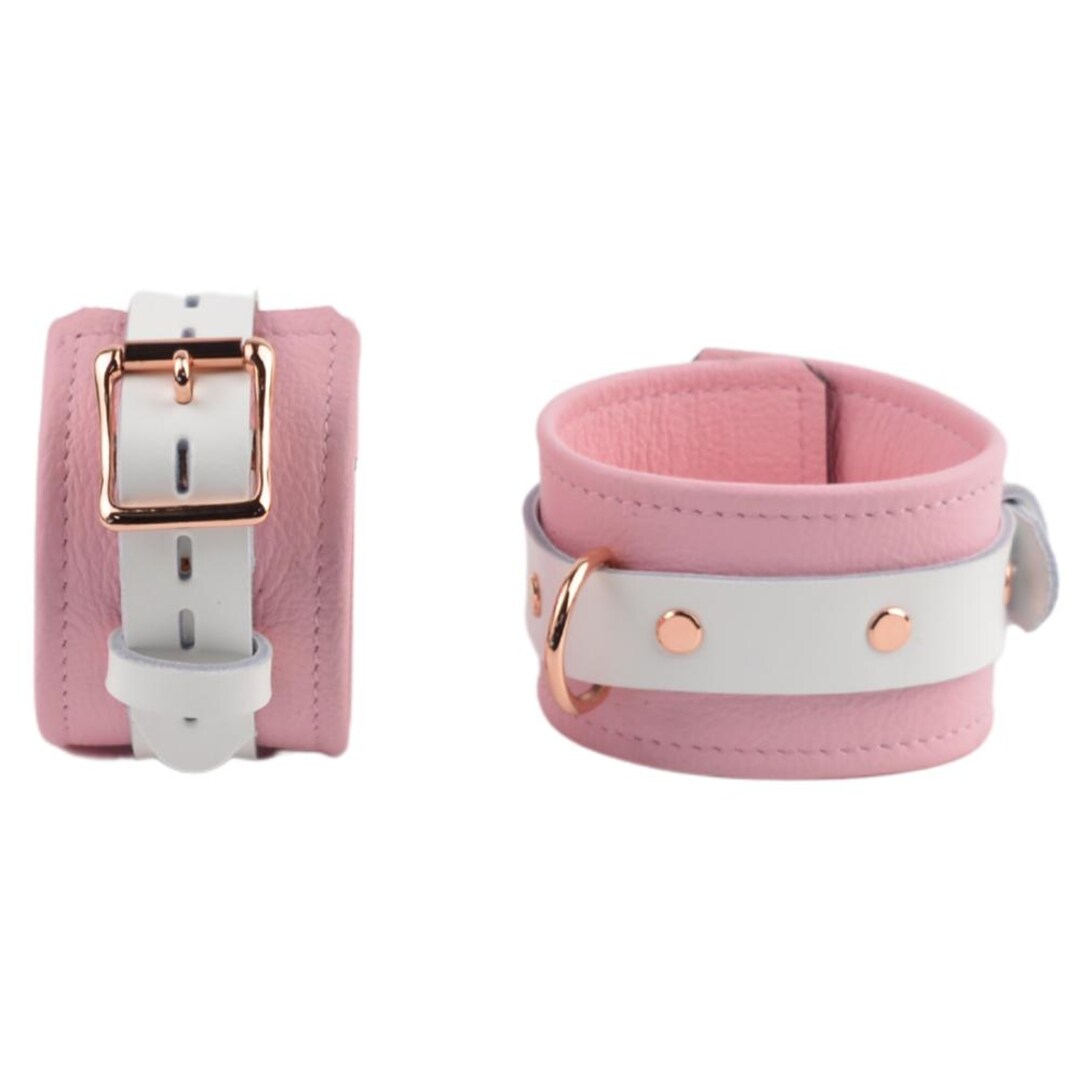 Ankle Cuffs Premium Blush Pink and White Leather With Rose Gold ...