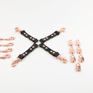 Black and Blush Pink Leather With Rose Gold Bondage Restraint Set ...