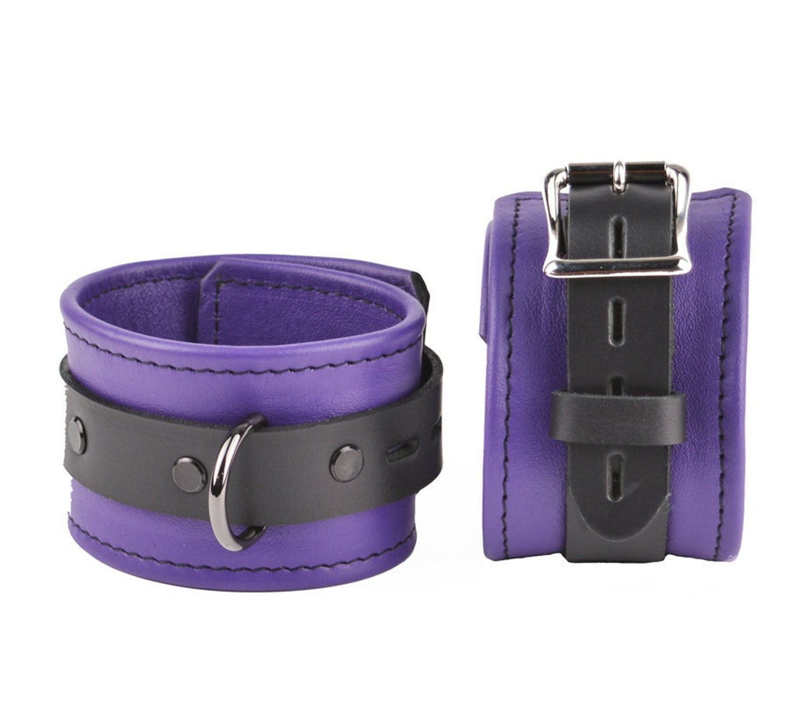 ANKLE CUFFS PREMIUM Handcrafted Leather Purple and Black Heavy - Etsy