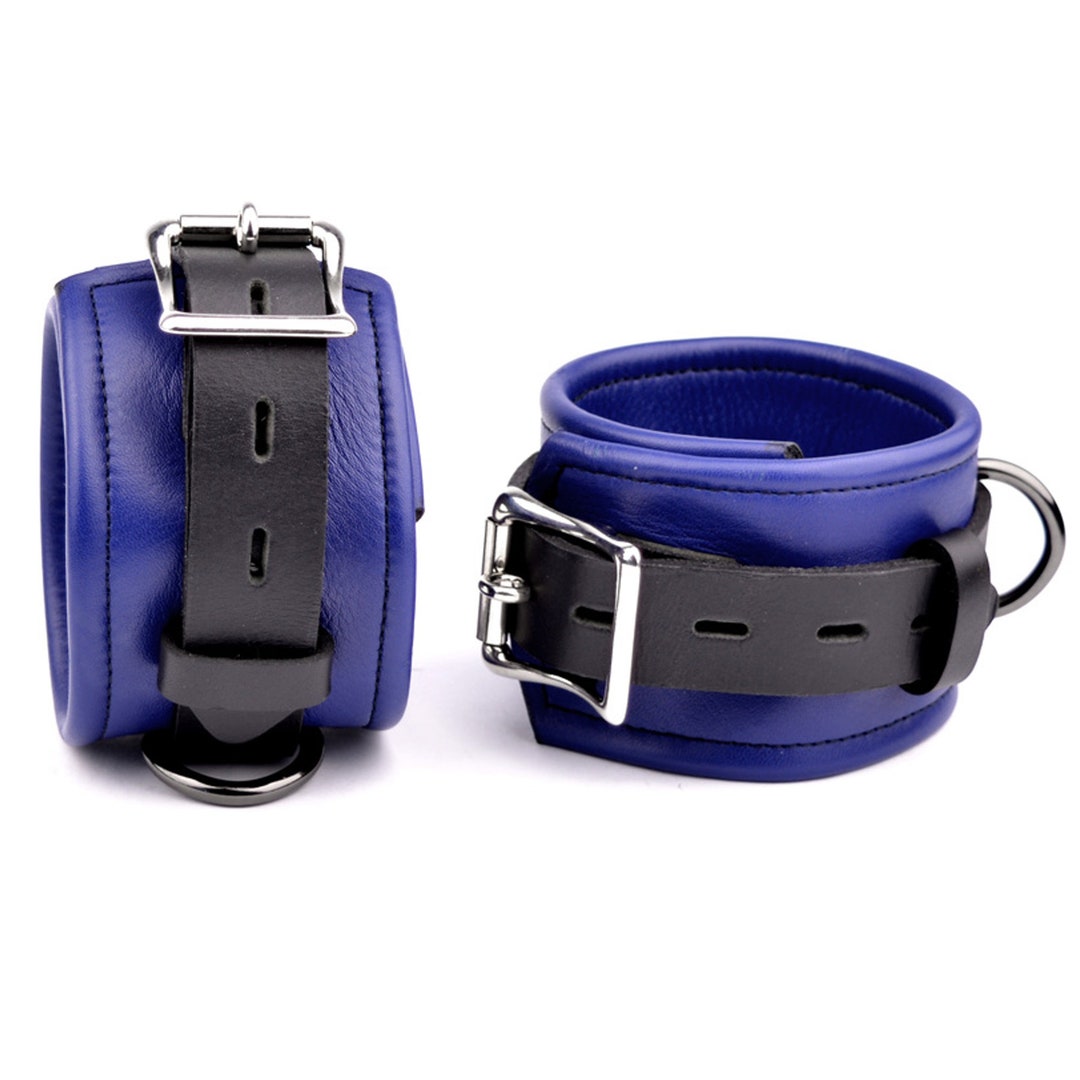 Ankle Leg Cuffs Bondage BDSM Restraints DARK BLUE Leather Hand Made ...