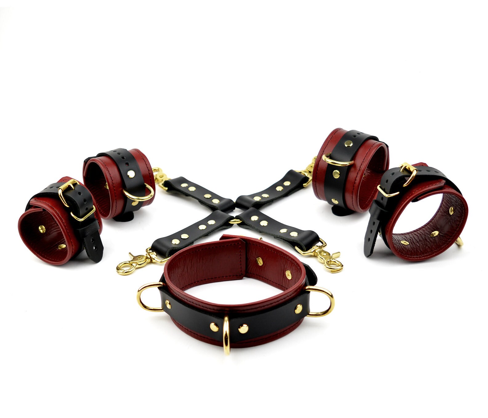 Scarlet Red and Gold Leather Bondage Restraint Set - Etsy