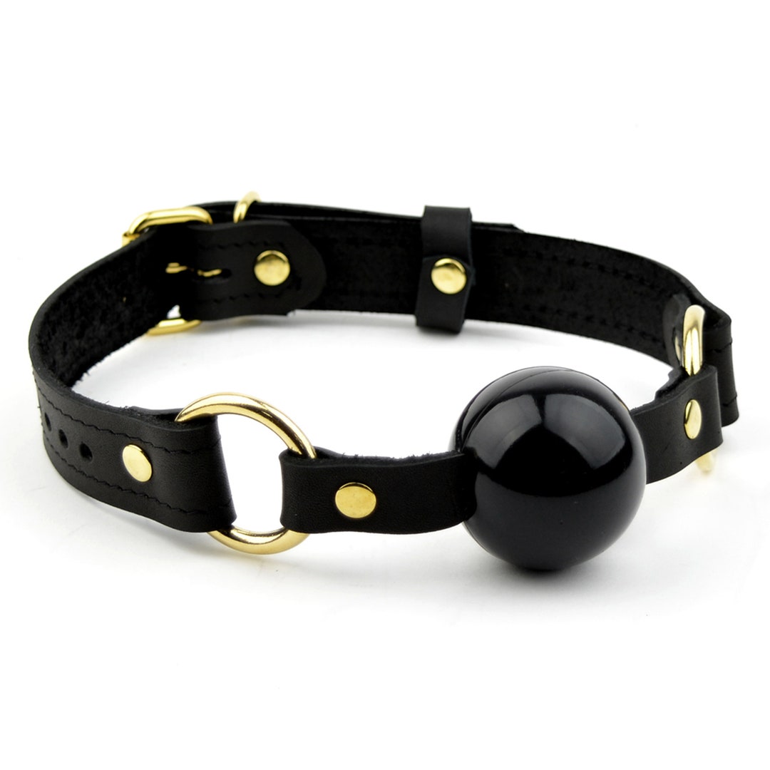 Bdsm Ball Gag Gold And Black Leather Premium Bondage Restraint Quality