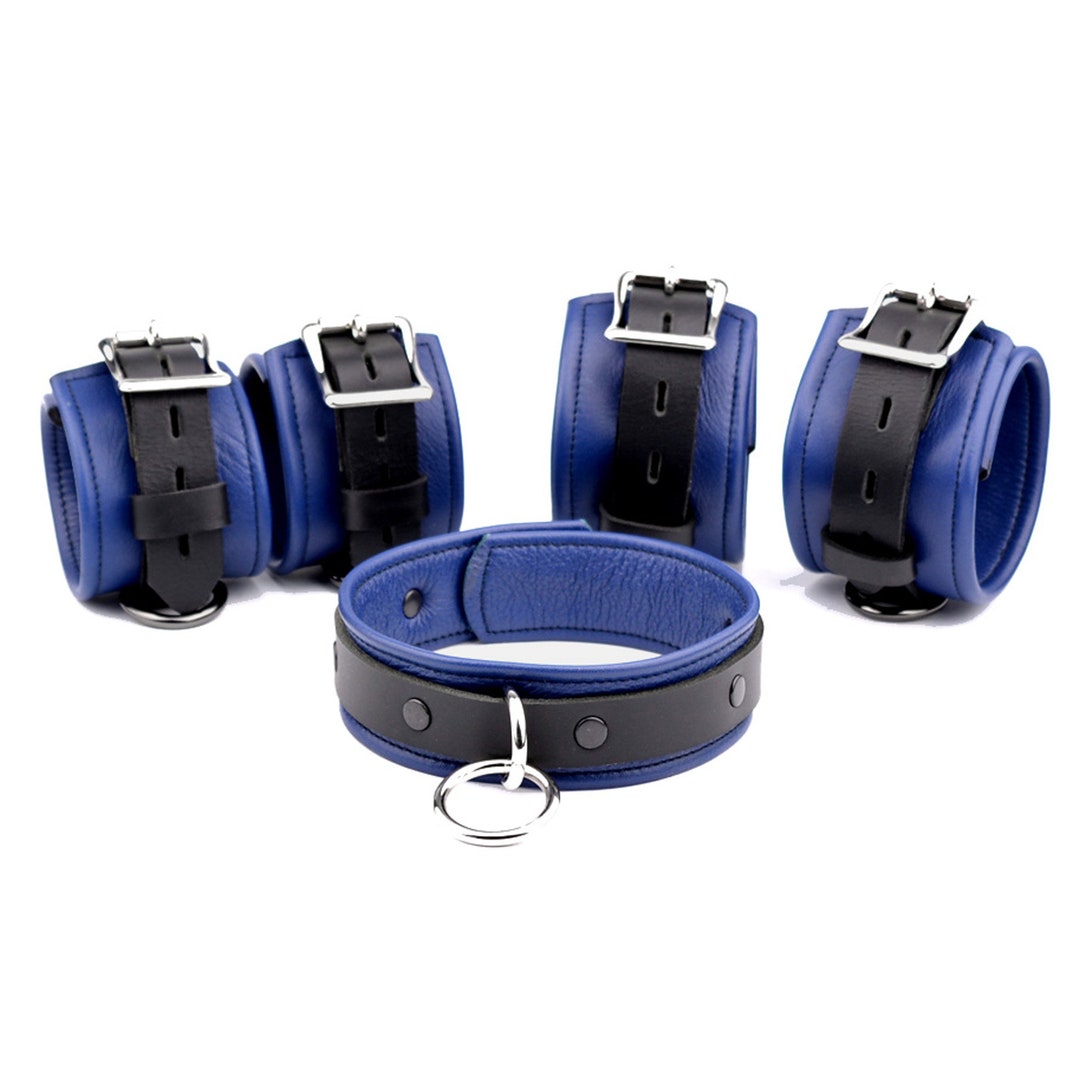 Premium Dark Blue Restraint Set Beautiful Triple Layer Leather Wrist ...