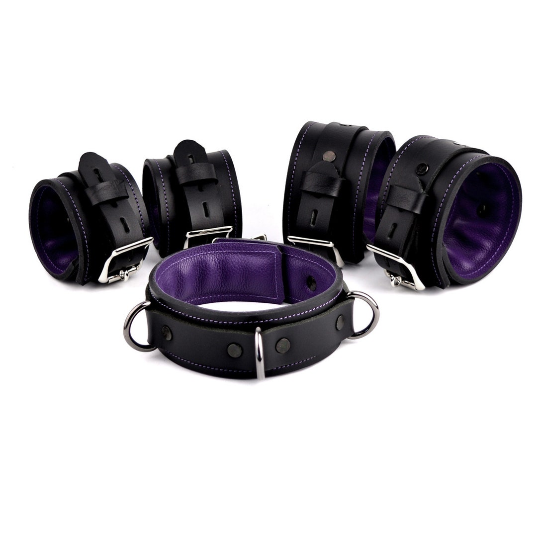 Premium Padded Restraint Leather Bondage Set - Black & Purple ...