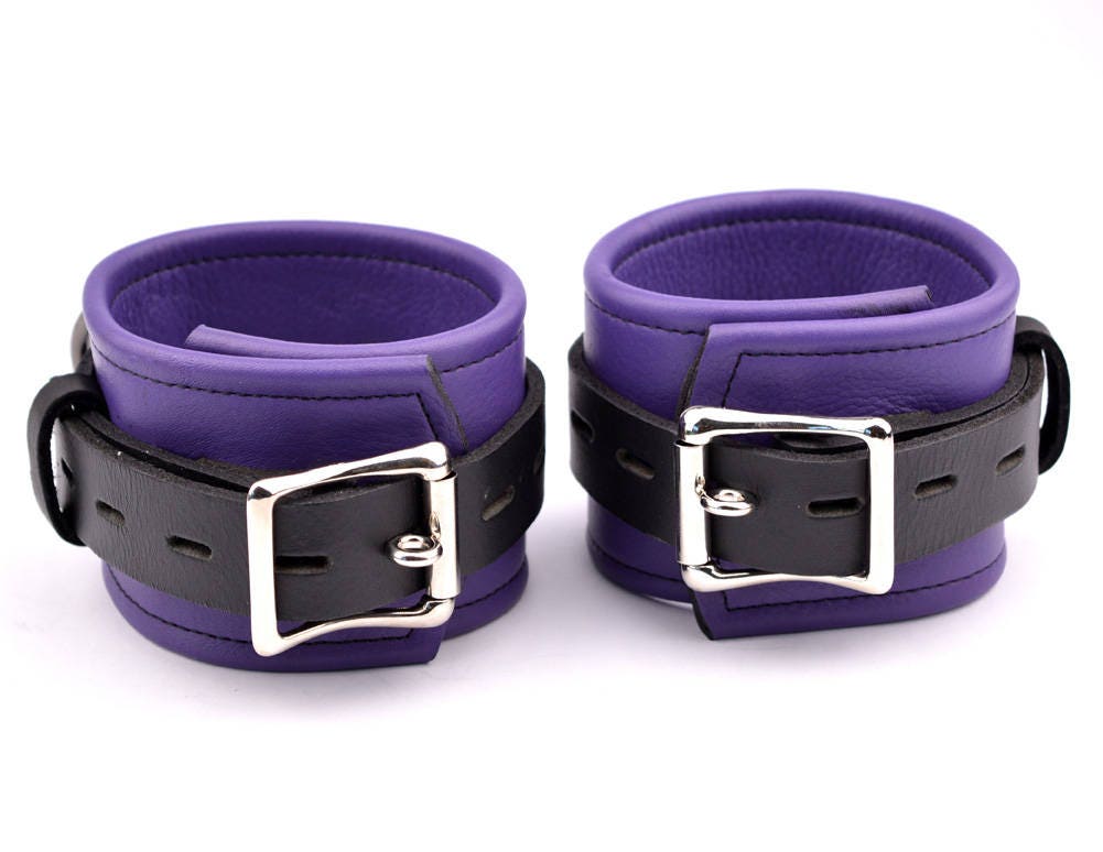 ANKLE CUFFS PREMIUM Handcrafted Leather Purple and Black Heavy | Etsy