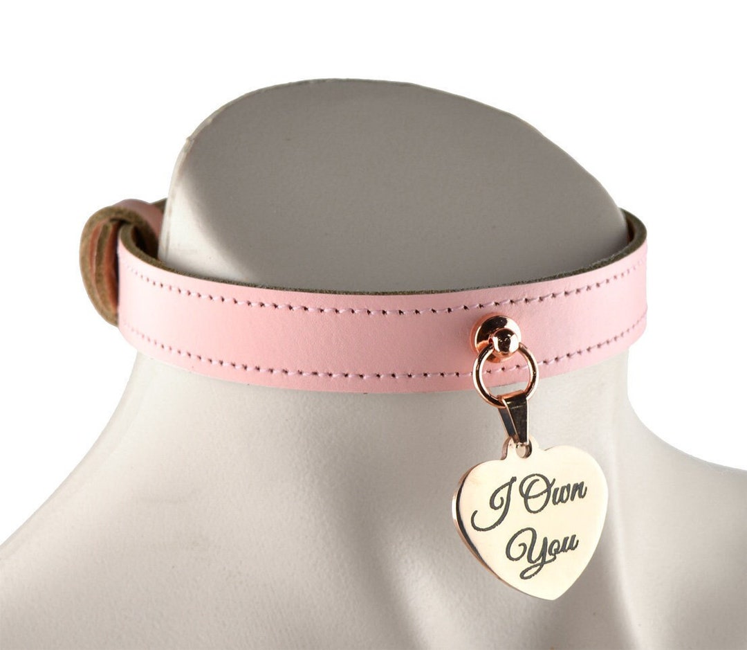 Blush Pink Leather Collar With Custom Engraved Rose Gold Love Heart ...