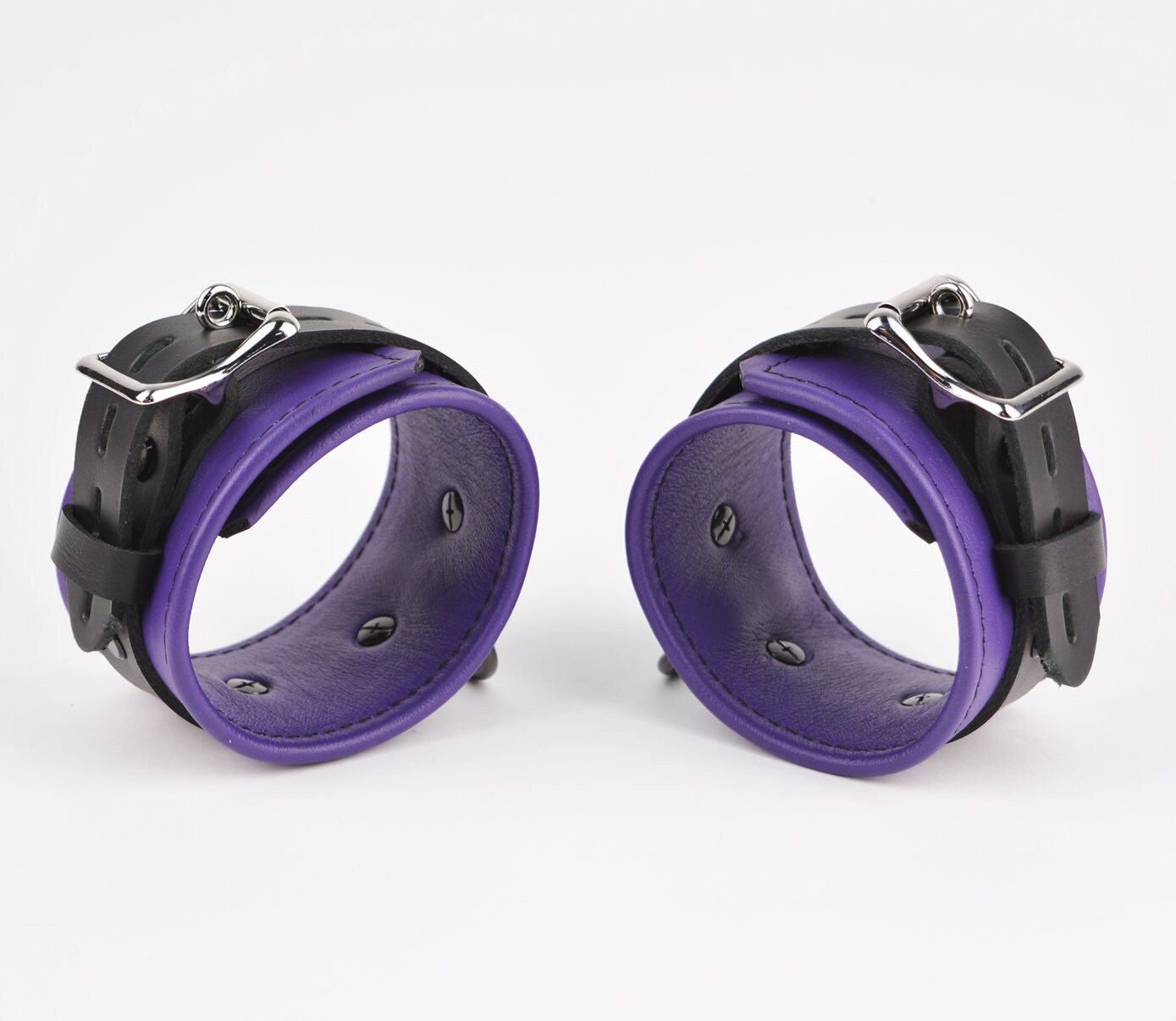 ANKLE CUFFS PREMIUM Handcrafted Leather Purple and Black Heavy - Etsy