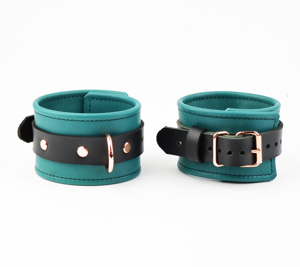 Premium BDSM Leather Restraint Set Emerald Green & Rose Gold | Etsy