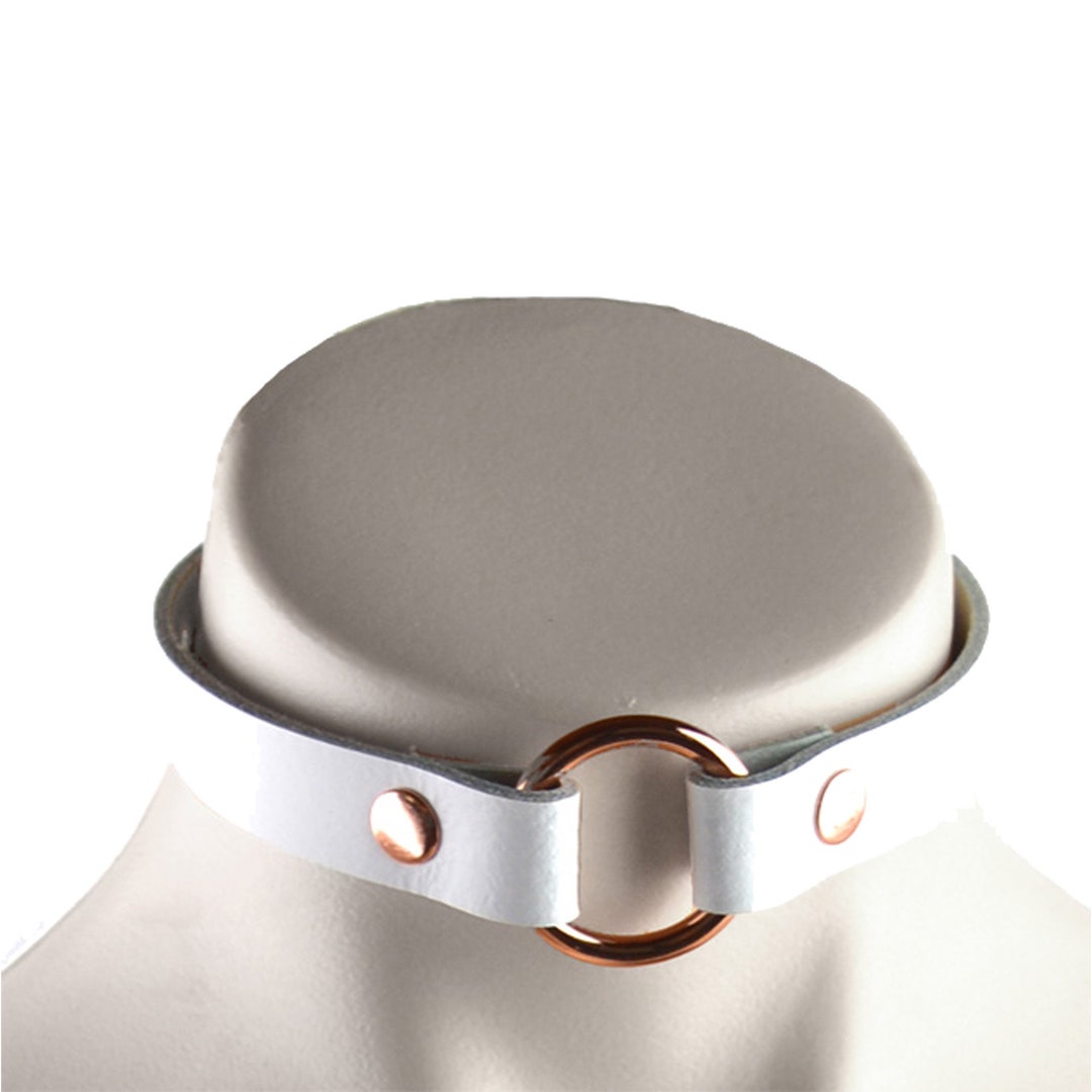 Handcrafted White Leather With Rose Gold O-ring Collar | BDSM Bondage ...