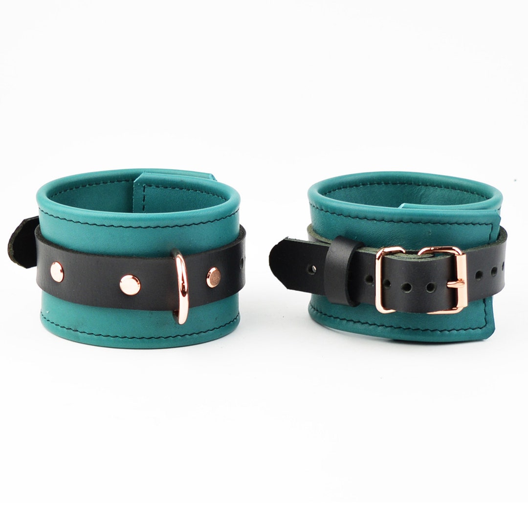 Ankle Cuffs Emerald Green Leather With Rose Gold Hardware | Premium ...