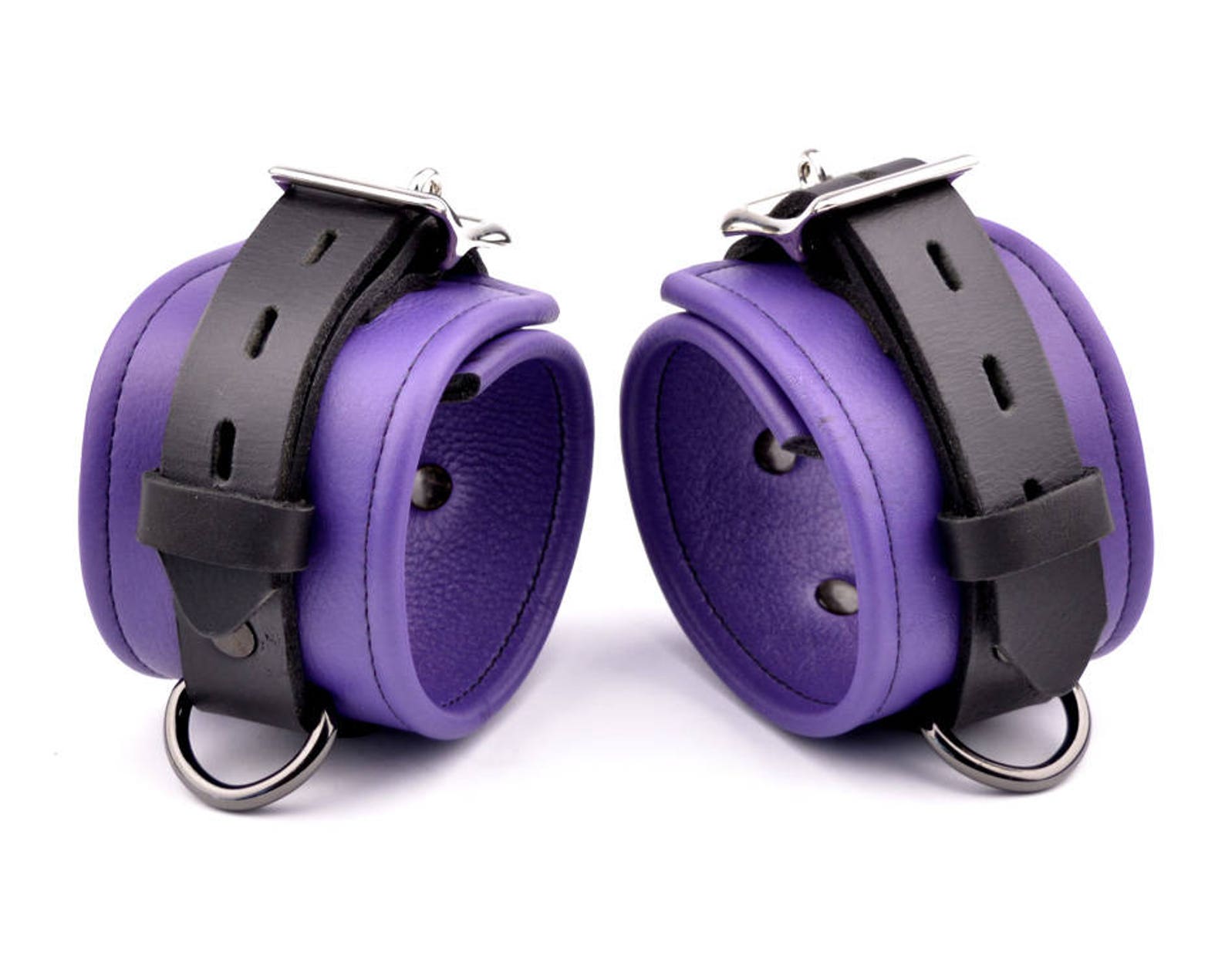 ANKLE CUFFS PREMIUM Handcrafted Leather Purple and Black Heavy | Etsy