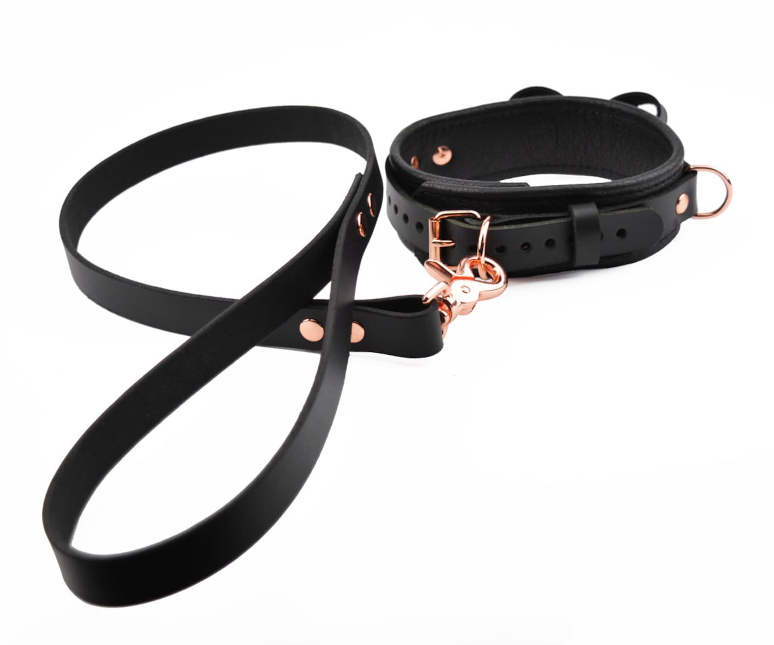 Premium BDSM Black Leather Bow Collar & Leash With Custom Engraved Rose ...